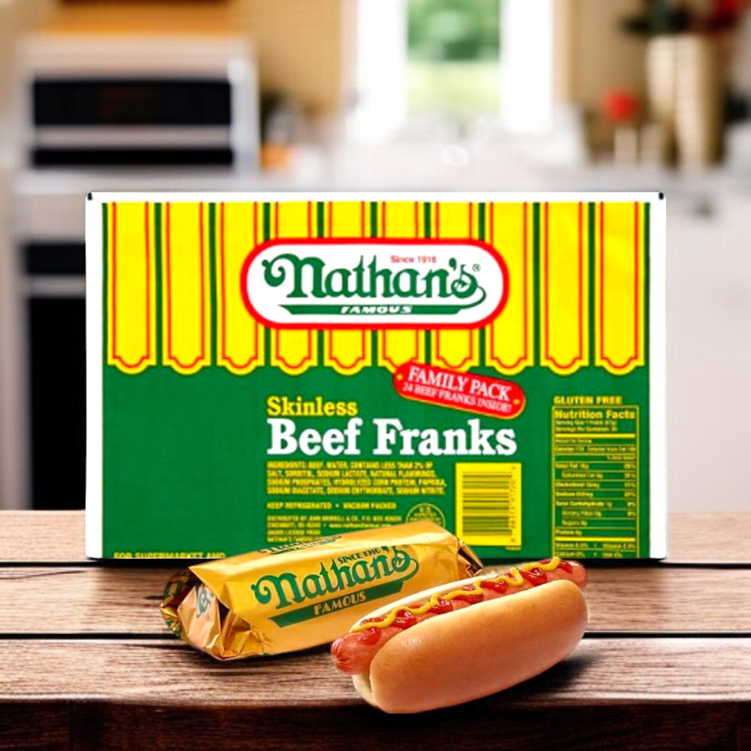 Nathan’s Famous Skinless Beef Franks – 6-Inch, 5 lb. Pack (25 Hot Dogs