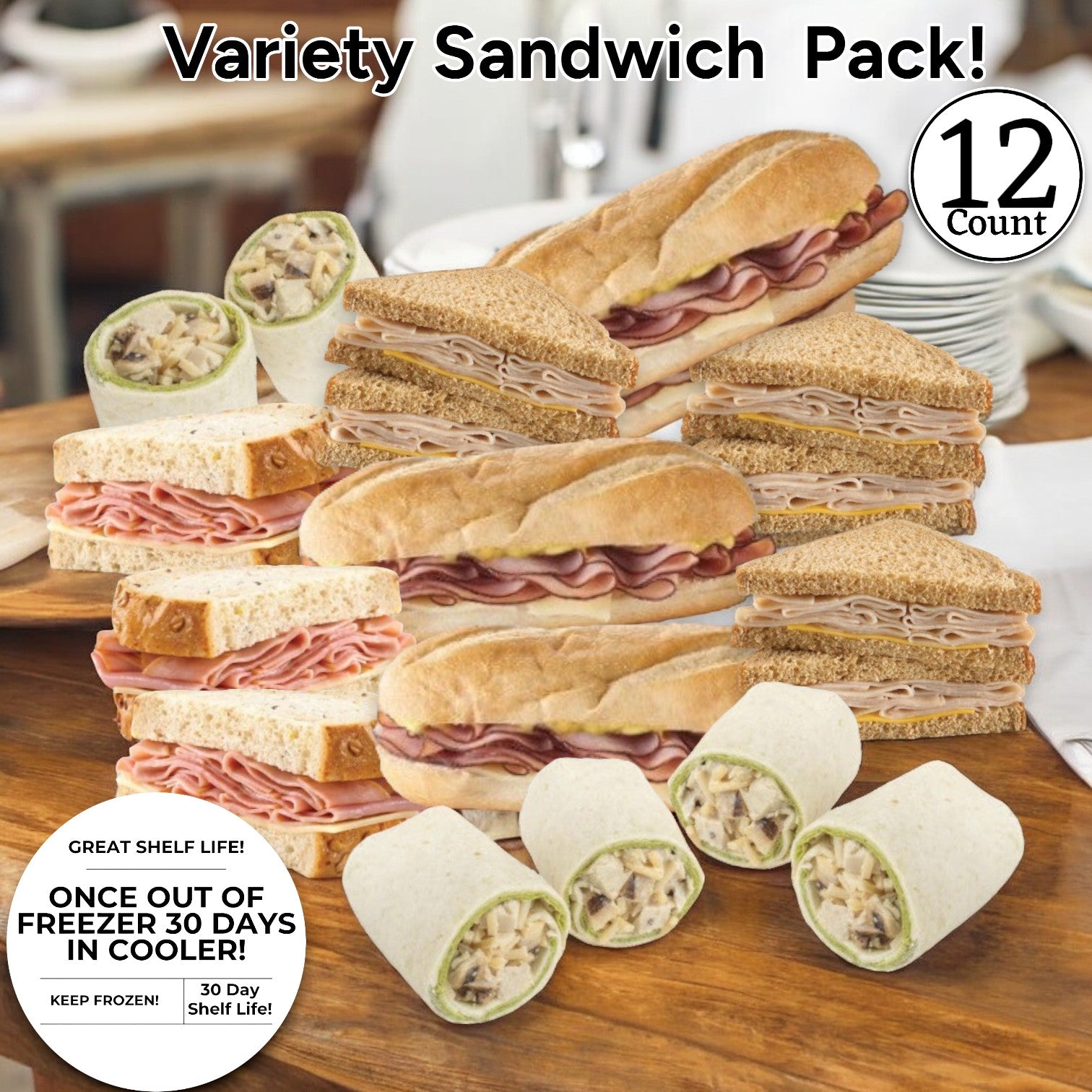 Sandwich Variety Pack- 12 Total Sandwiches and Wraps