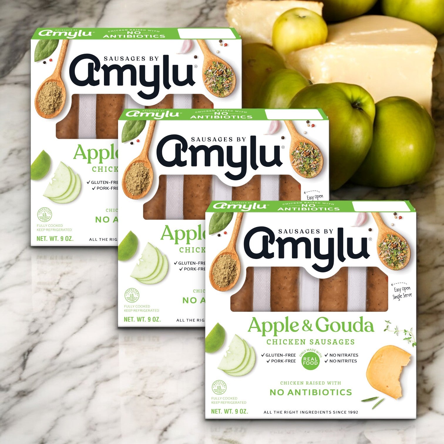 Amylu Apple and Gouda Chicken Sausage- 3 Count