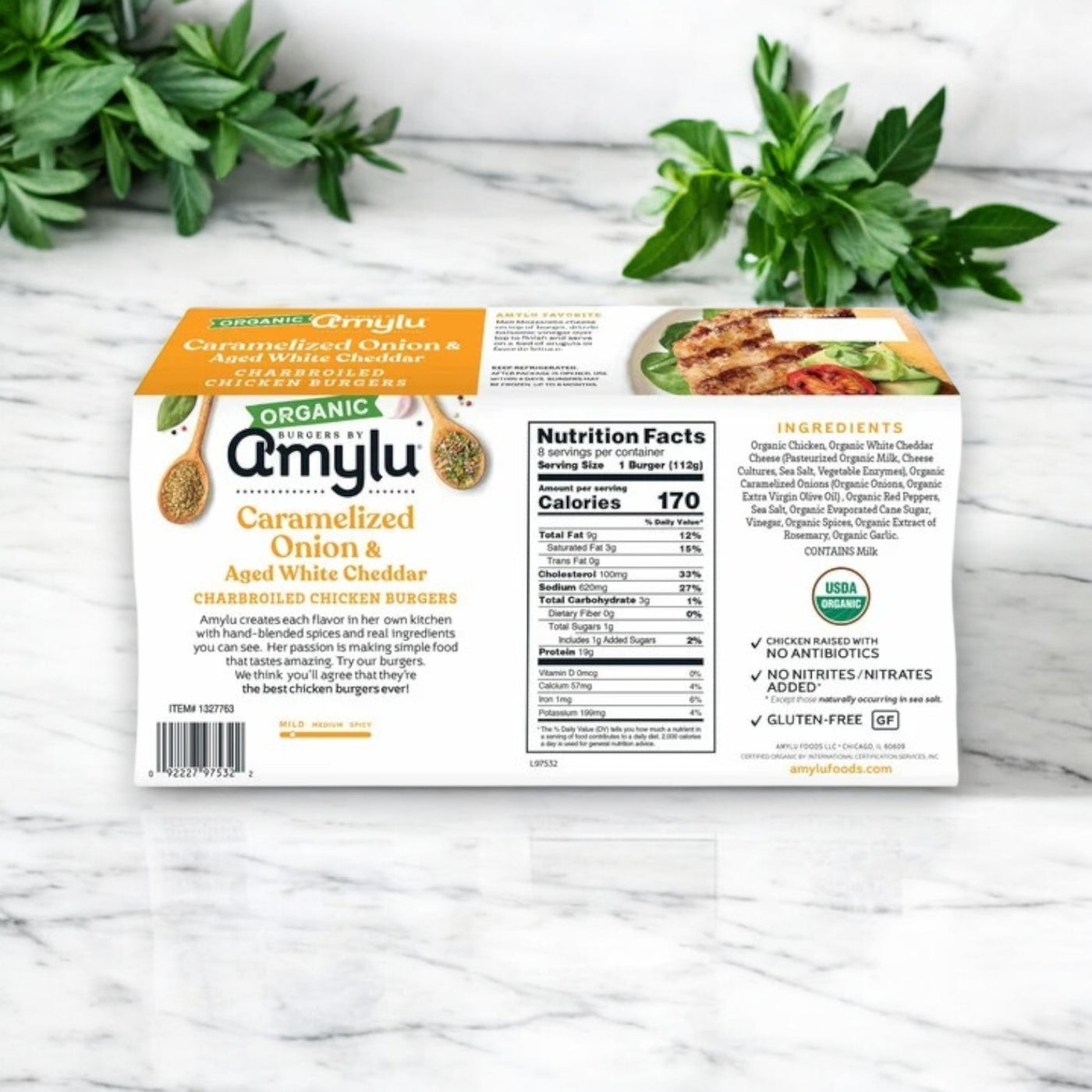 Amylu Organic Chicken Burgers with Caramelized Onion & Aged White Ched