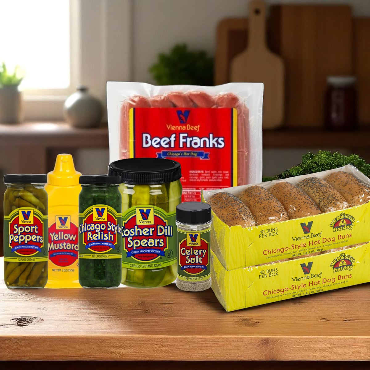 Vienna Hot Dog Kit! Chicago Style! 16 Hot Dogs With Buns And Condiment