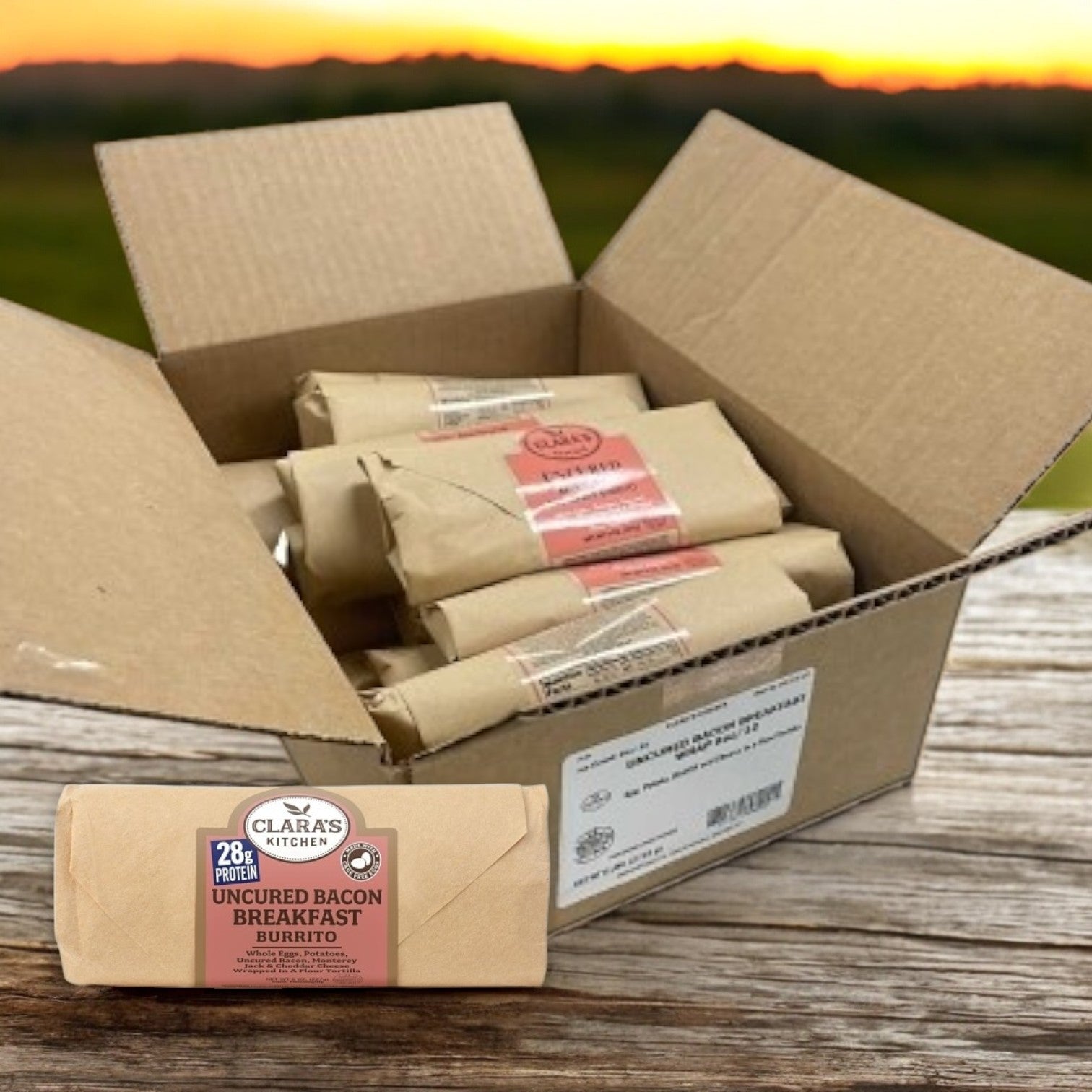 Clara's Kitchen Individually Packaged Uncured Bacon Breakfast Burrito,