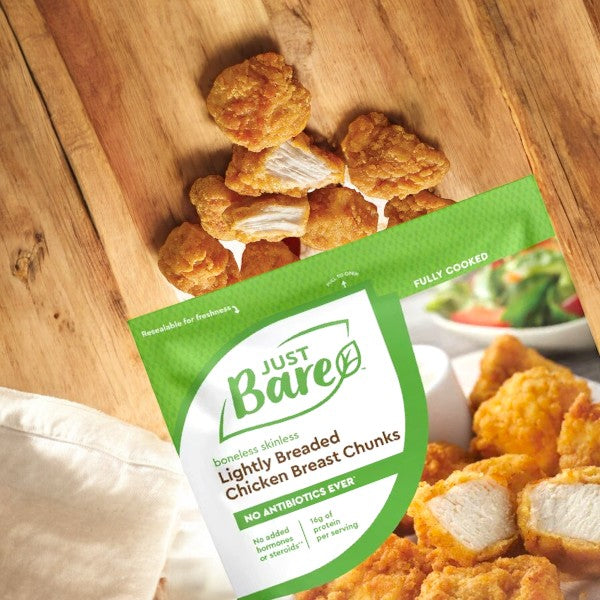 Just Bare Lightly Breaded Chicken Breast Chunks – Boneless Skinless (4