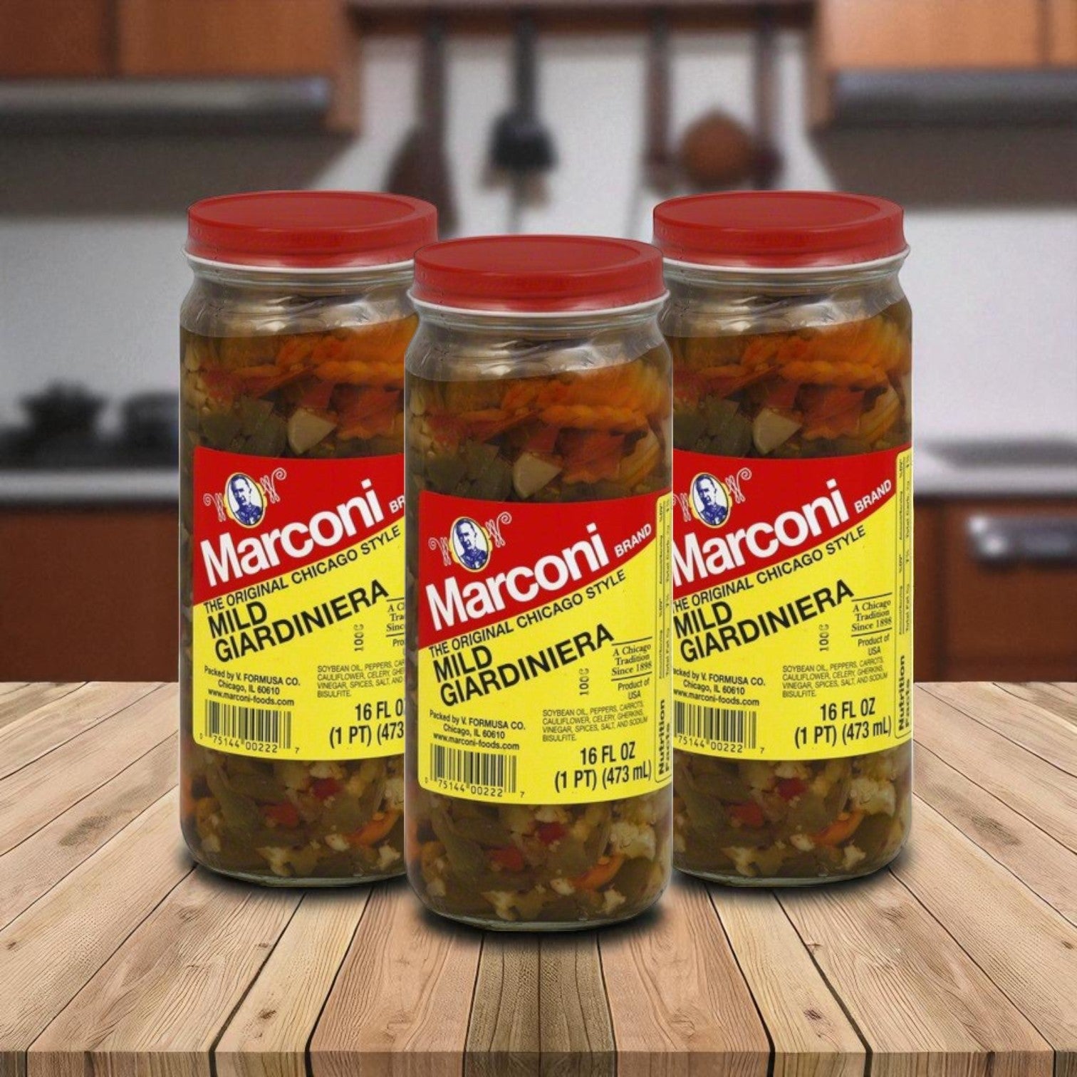 Marconi Brand Giardiniera, Mild – 16 oz (3 Jars)