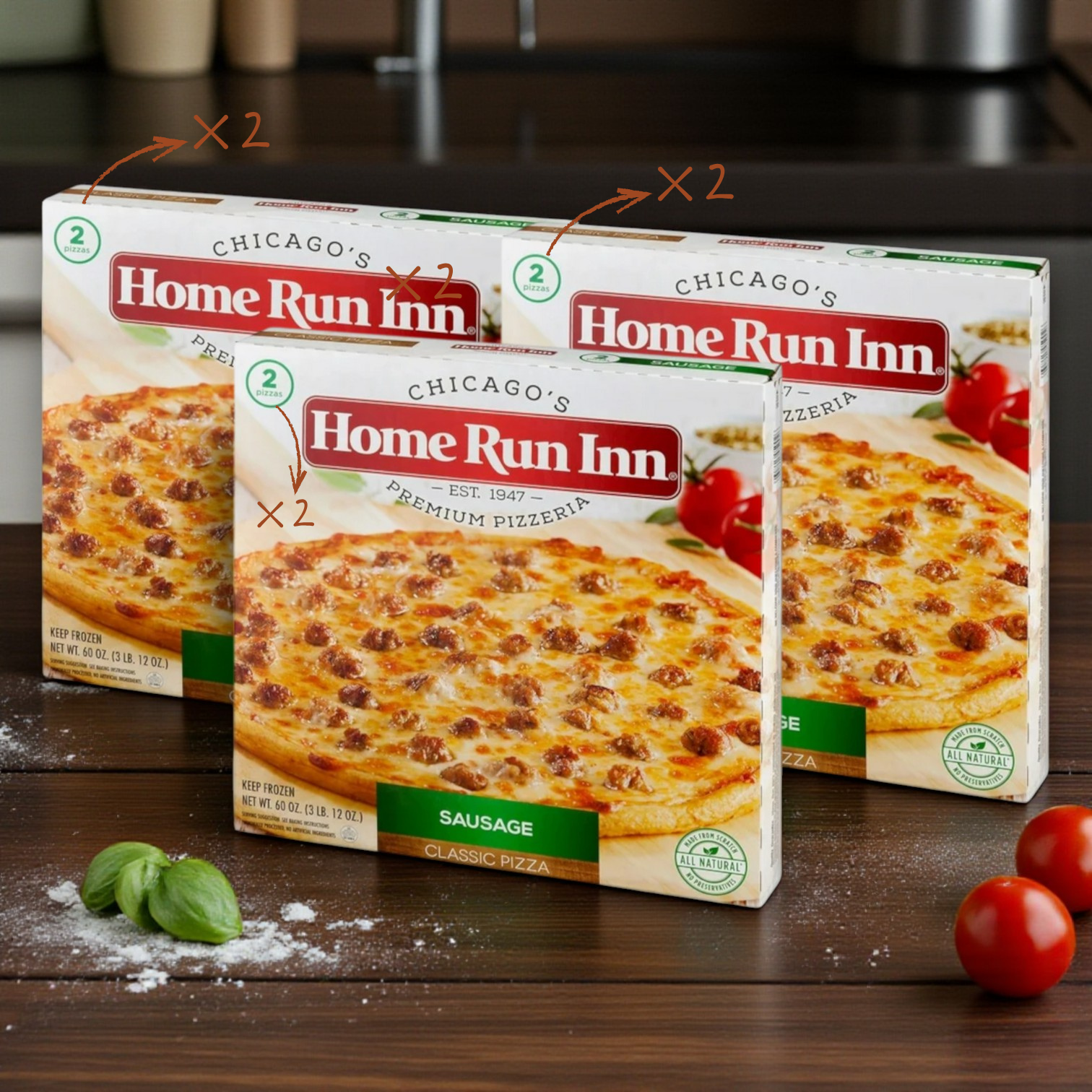 Home Run Inn Classic Sausage Pizza – 60 oz, 3 Pack (6 Pizzas Total!!)