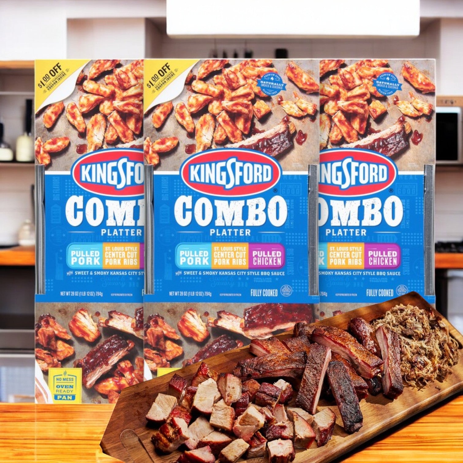 Kingsford Combo Platter – Pulled Pork, St. Louis Style Center Cut Pork