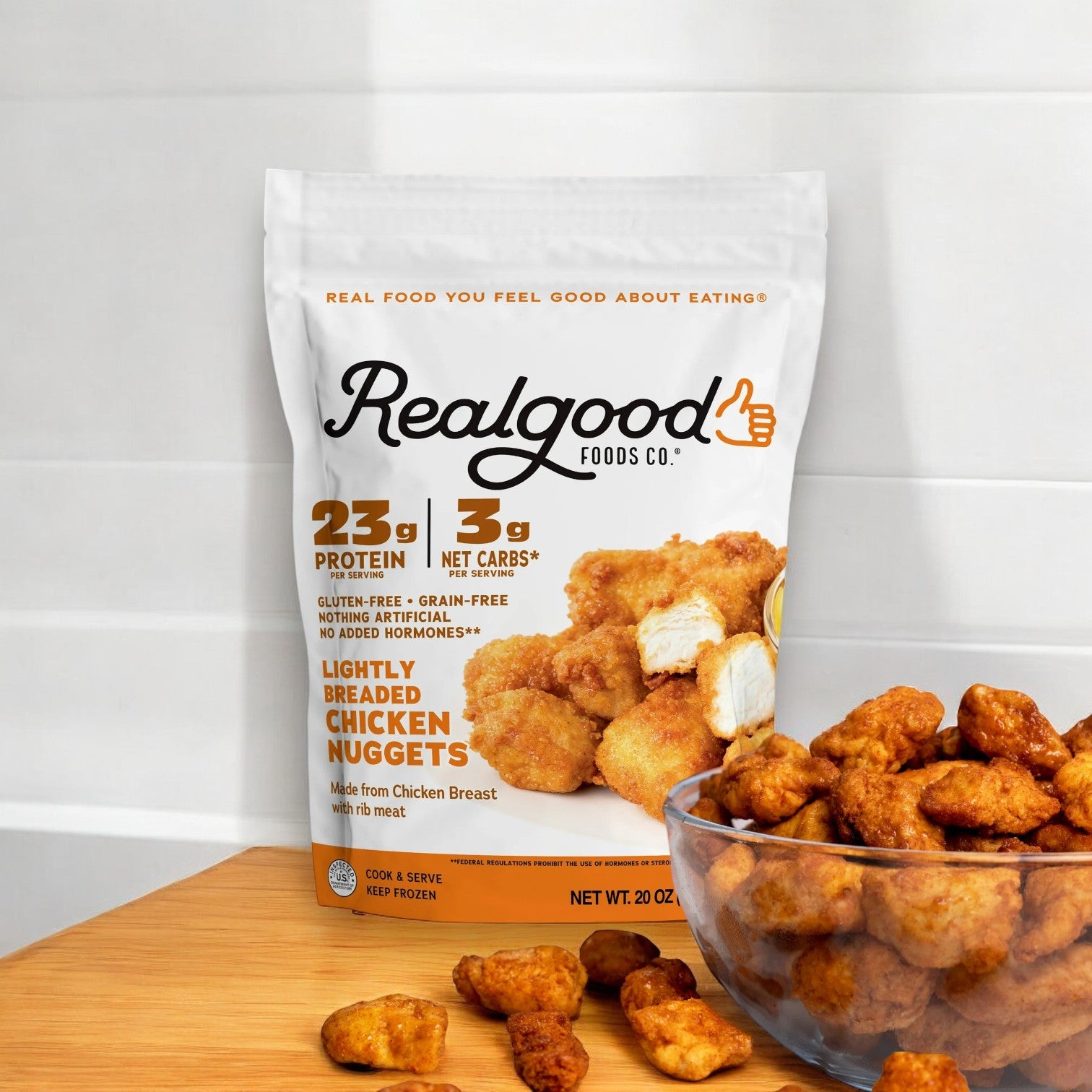 Realgood Foods Co. Lightly Breaded Chicken Breast Nuggets, 20 oz Bag