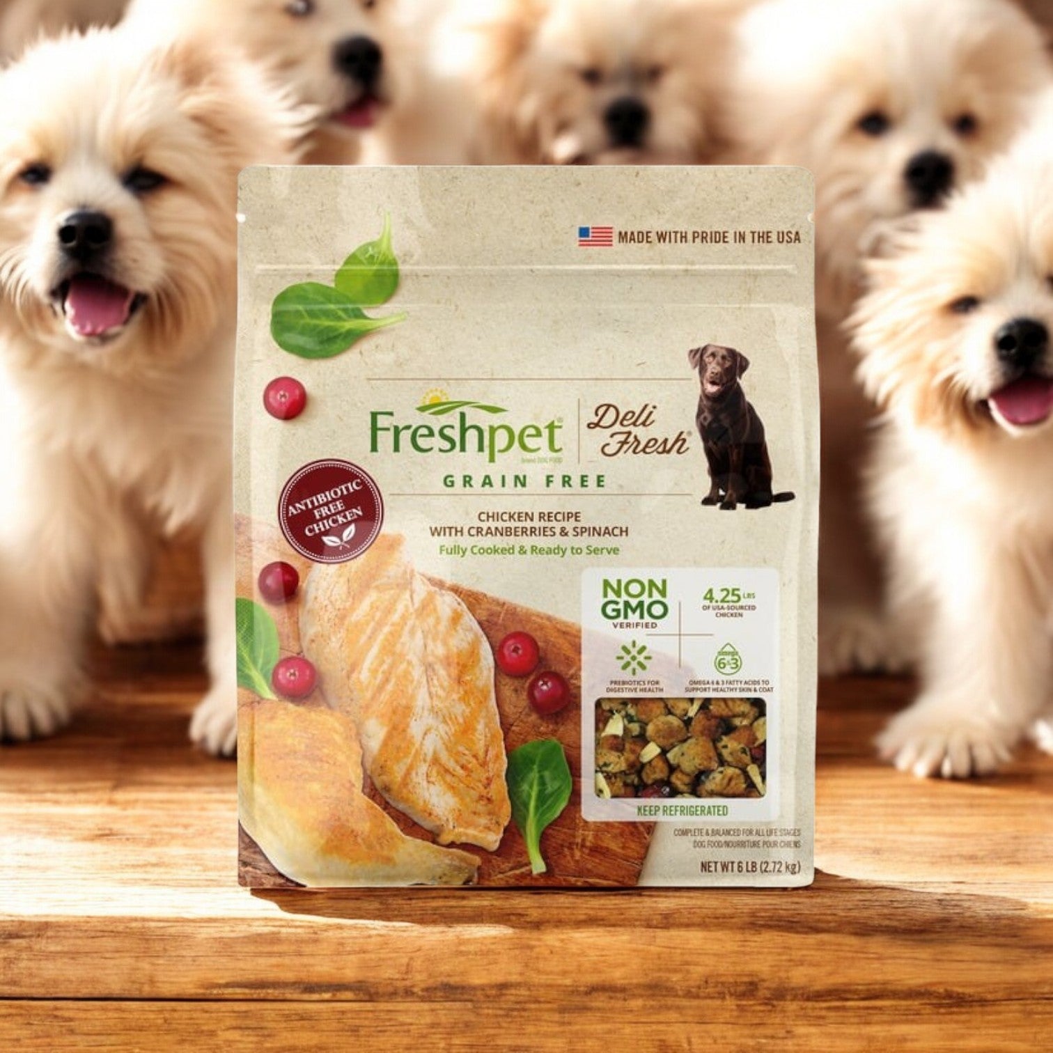 Freshpet Deli Fresh Dog Food, Chicken with Cranberries & Spinach, 6 lb