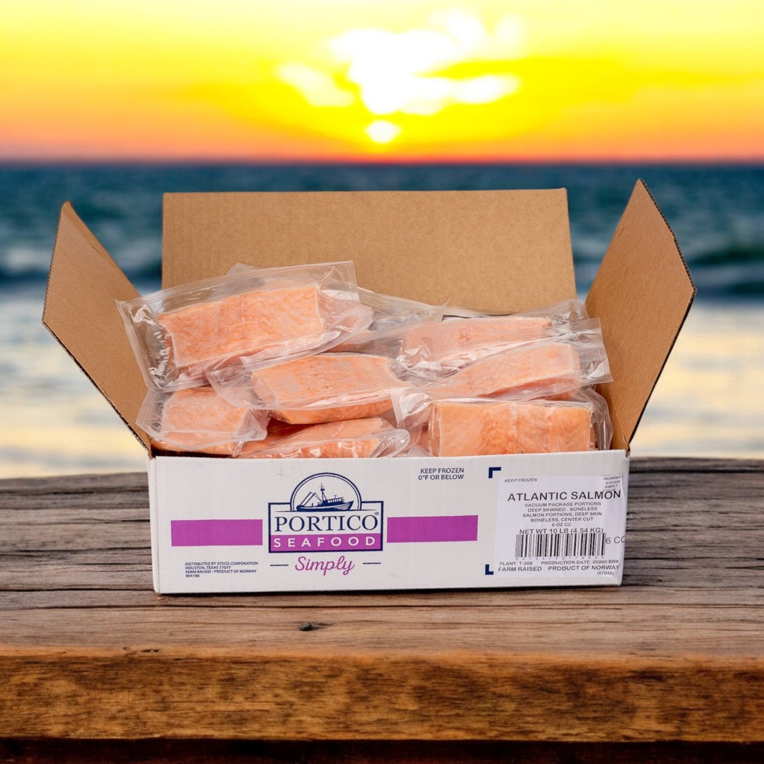 Salmon Atlantic Portioned Bias 6 oz. Norwegian, 10 lbs. Box