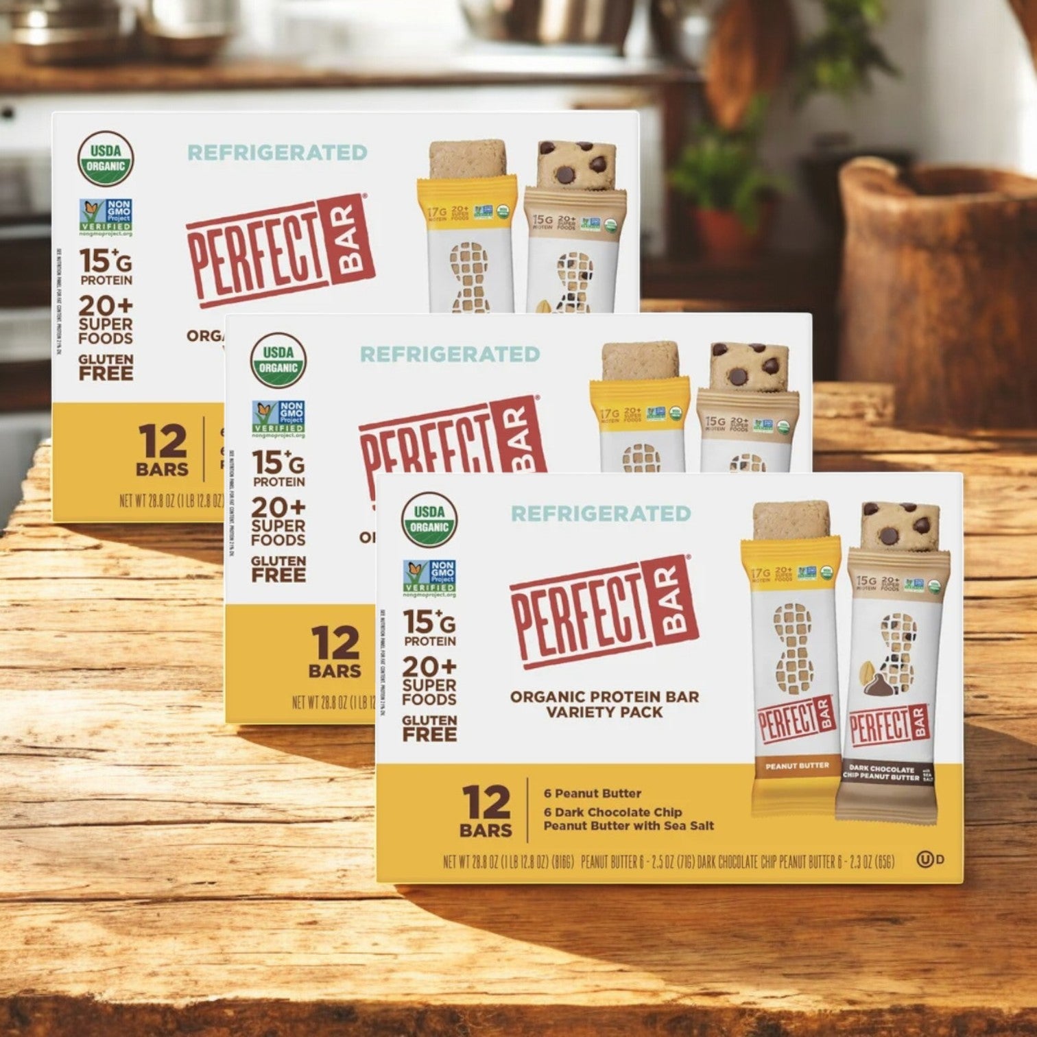 Perfect Bar Refrigerated Organic Protein Bar, Variety, 3 Packs (36 Tot