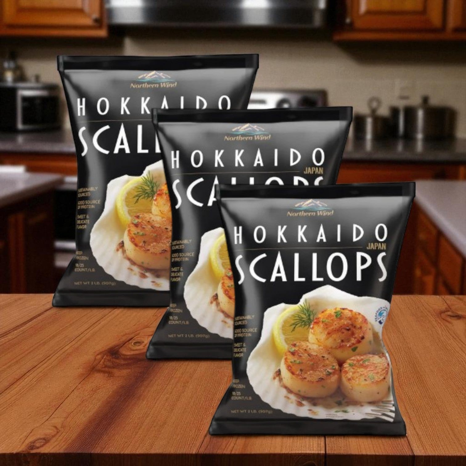 Northern Wind Hokkaido Sea Scallops, 2 lb- 3 Bags (6 Pounds Total)